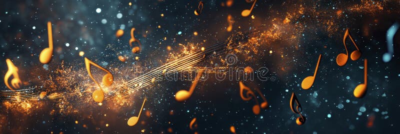 Fiery Musical Notes with Cosmic Background and Sparks Stock ...