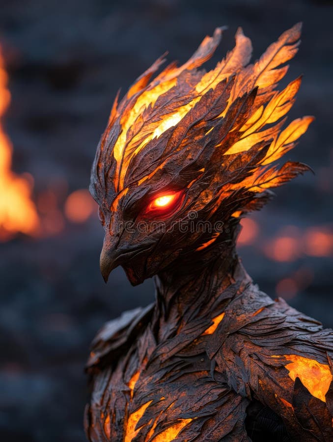 Fiery Mythical Creature with Glowing Eyes Stock Illustration ...