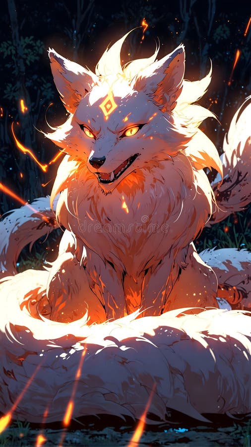 A Fiery, Mythical Fox with Glowing Eyes and a Menacing Aura, Surrounded ...