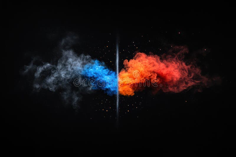 Fiery Nebula Clash: Abstract Red and Blue Smoke Fire on Black ...