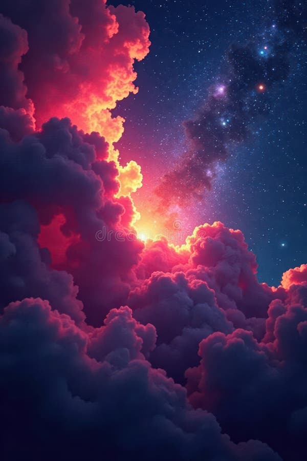 Fiery Nebula Clouds, Intense Colors, Dark Void Backdrop, Infrared, Art ...