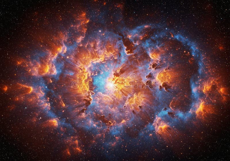 Fiery Nebula in Deep Space with Glowing Stars Stock Illustration - Illustration of orange, power ...