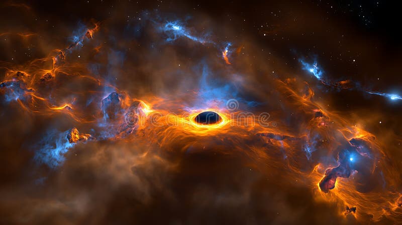 Fiery Nebula Surrounding a Dark Cosmic Entity Stock Illustration ...