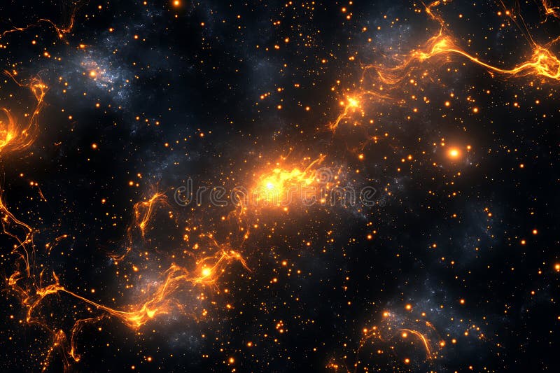 Fiery Nebulae and Cosmic Dust in Deep Space Stock Illustration ...