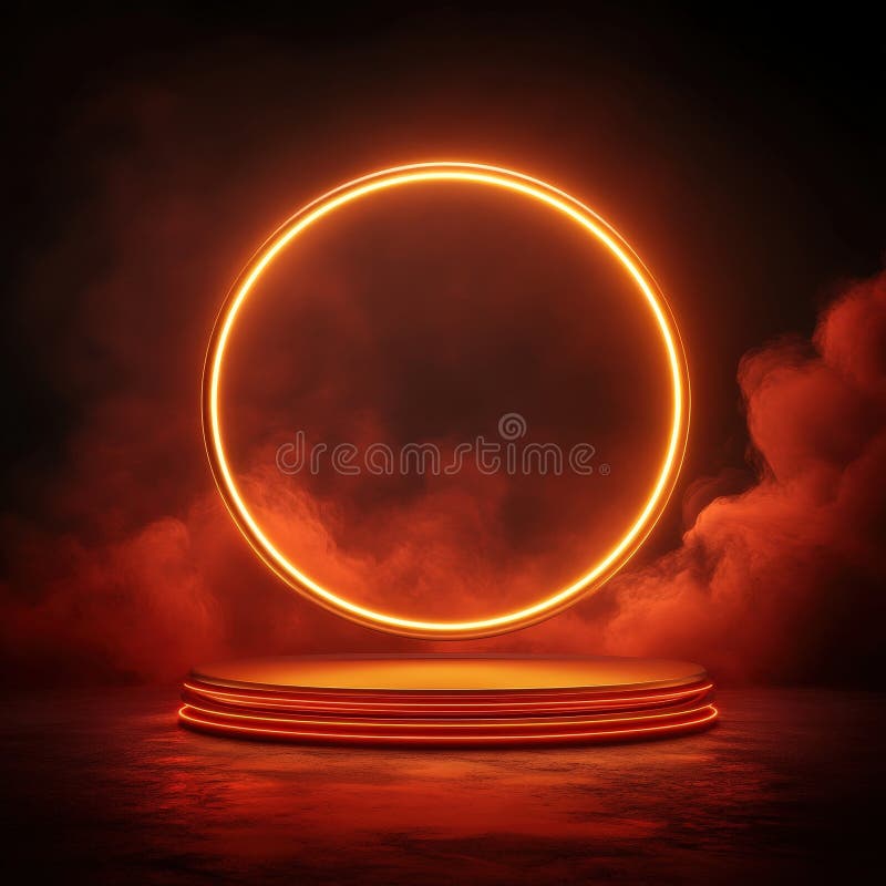 Fiery Neon Circle and Platform: Abstract 3D Render. Stock Illustration ...