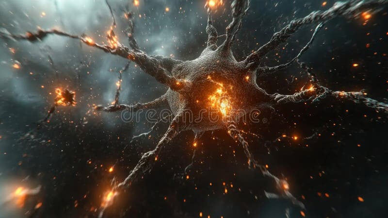 Fiery Neuron Firing Synaptic Connections Stock Illustration ...
