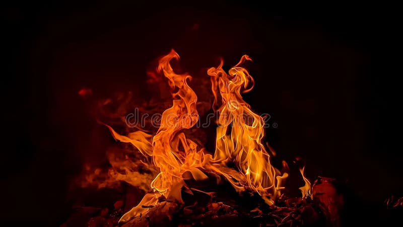 Fiery Night: Flames Dance in the Dark Stock Photo - Image of night ...