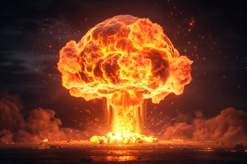 Majestic Nuclear Explosion at Night Stock Illustration - Illustration ...