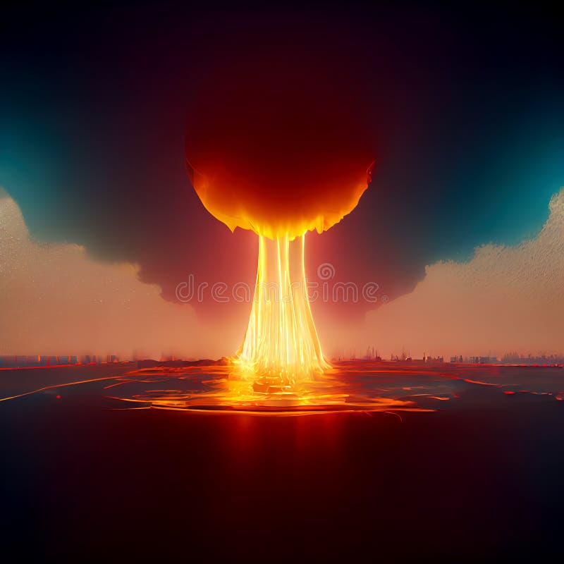 Fiery Nuclear Explosion. the Fireball Rises. Fiery Cloud of Smoke ...