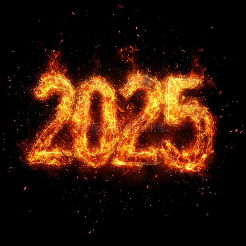 Fiery 2025 Number Art Dramatic Fire Effect for New Year Designs ...