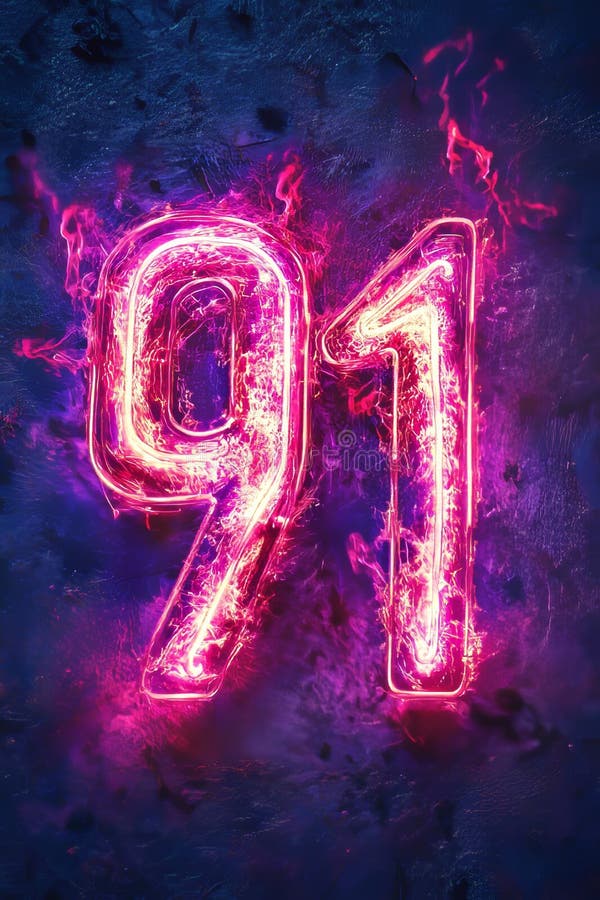 Fiery Number 91 Burning Bright on Dark Textured Background, Abstract ...