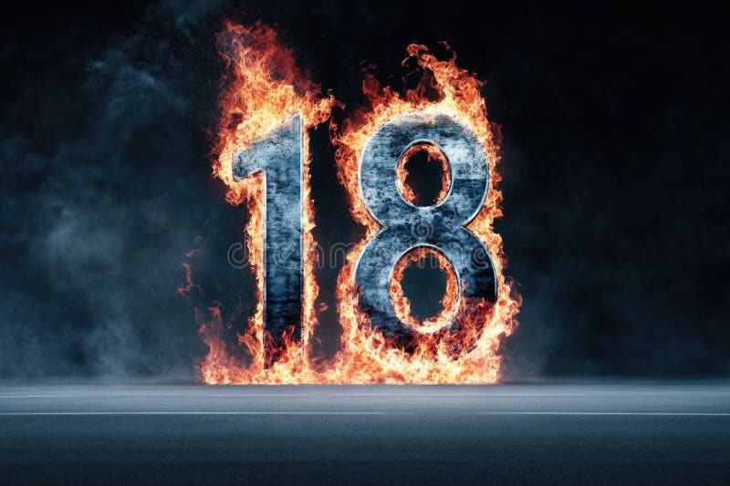 Fiery Number 18 on Dark Background with Flames and Smoke Effects Stock ...