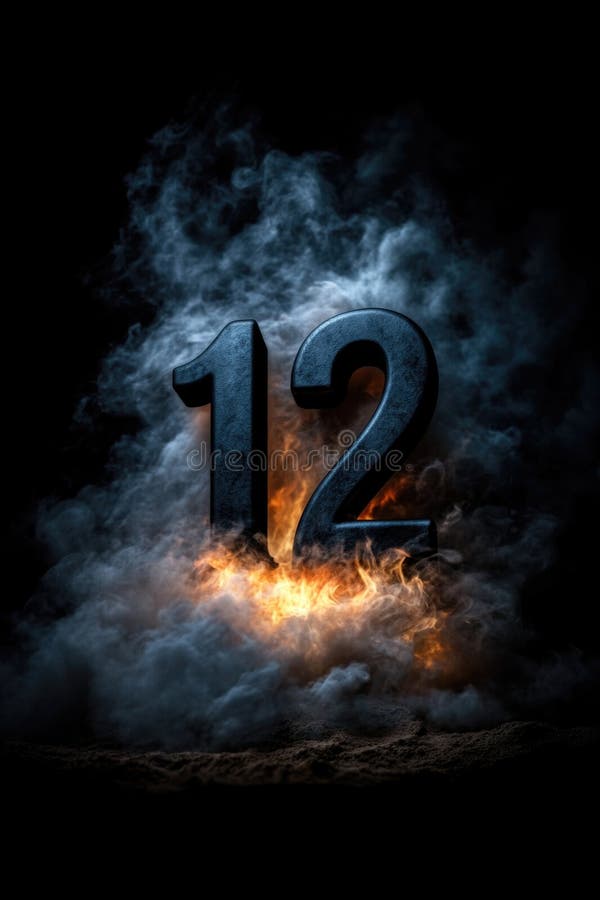 Fiery Number 12 Emerging from Smoke with Dramatic Lighting Stock Photo ...