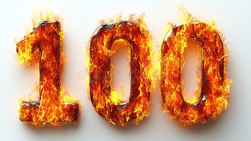 Fiery Number 100 in Flames Against a White Background Stock ...