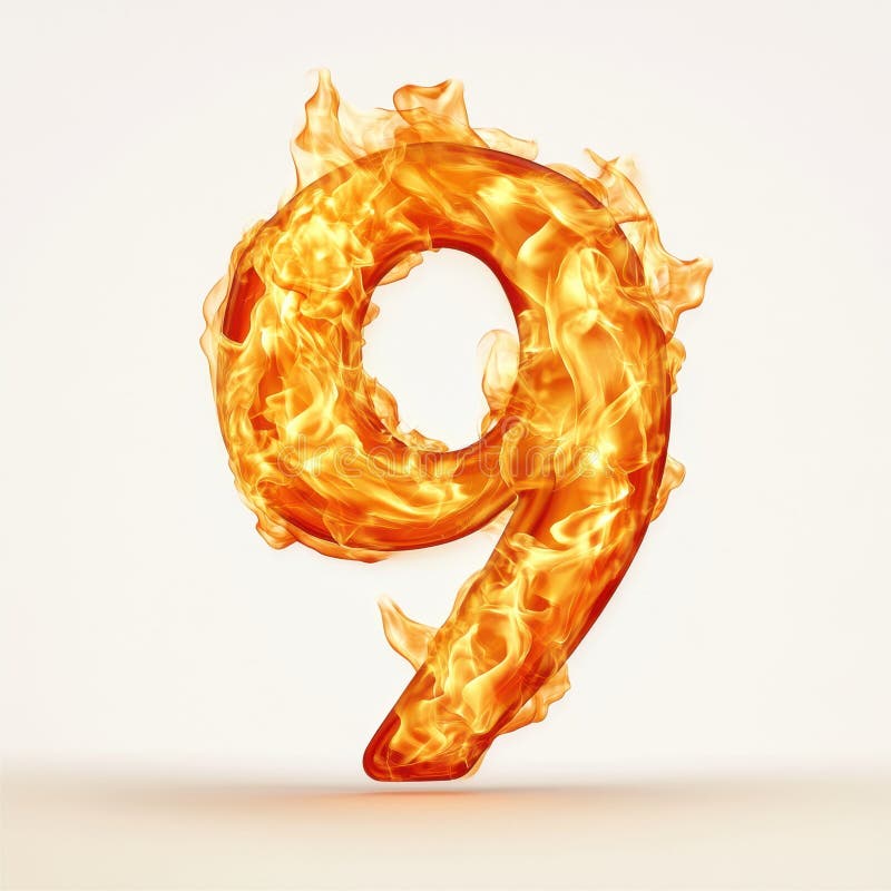 A Fiery Number Nine, Designed with Flames, Symbolizing Energy and ...