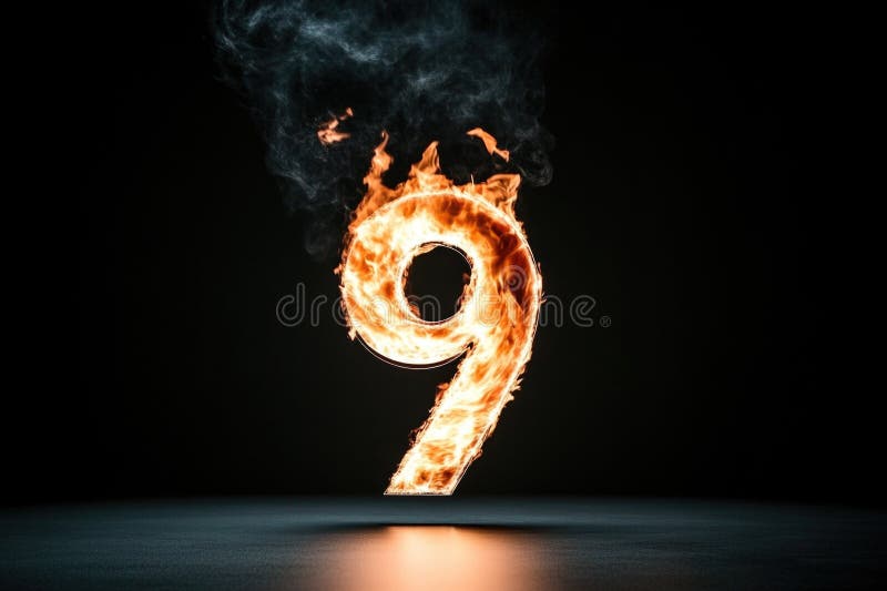 Fiery Number Nine Flames Smoke Dark Background Stock Photos - Free ...