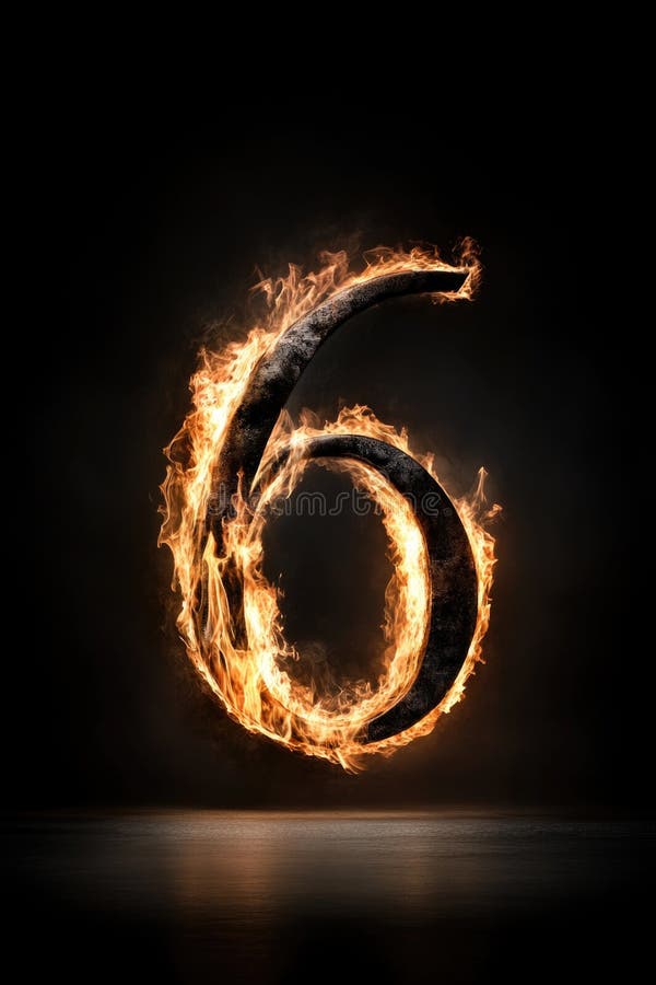 Fiery Number Six Burning Flames Dark Background Stock Photos - Free ...