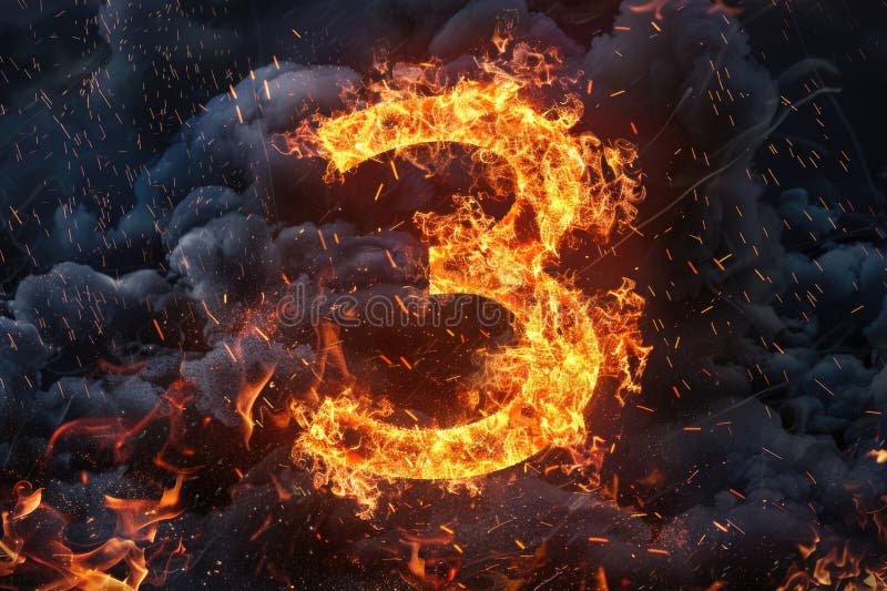 A Fiery Number Three Burns Brightly Against a Backdrop of Smoke and ...
