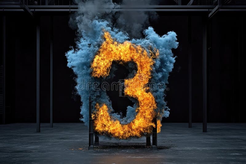 Fiery Number Three: Explosive Blue Smoke and Fire Art Installation in ...