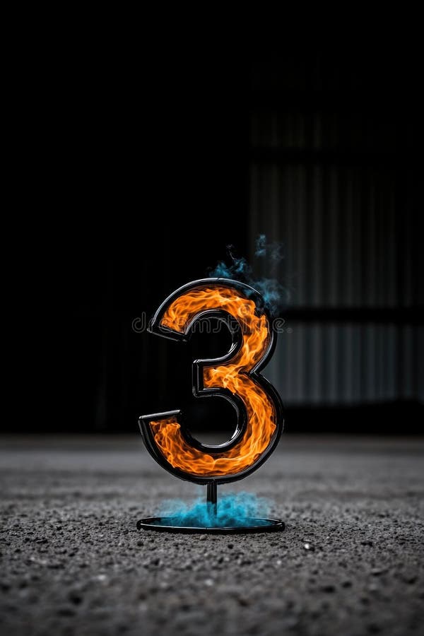 Fiery Number Three with Smoky Effects on Dark Background Stock Photo ...