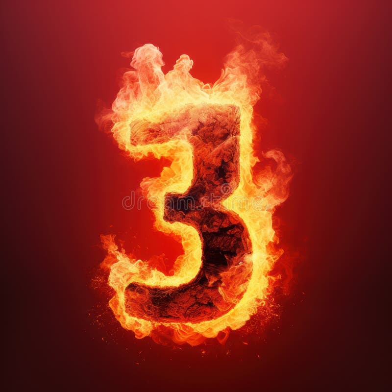Fiery Number Three Symbol in Flames Stock Illustration - Illustration ...