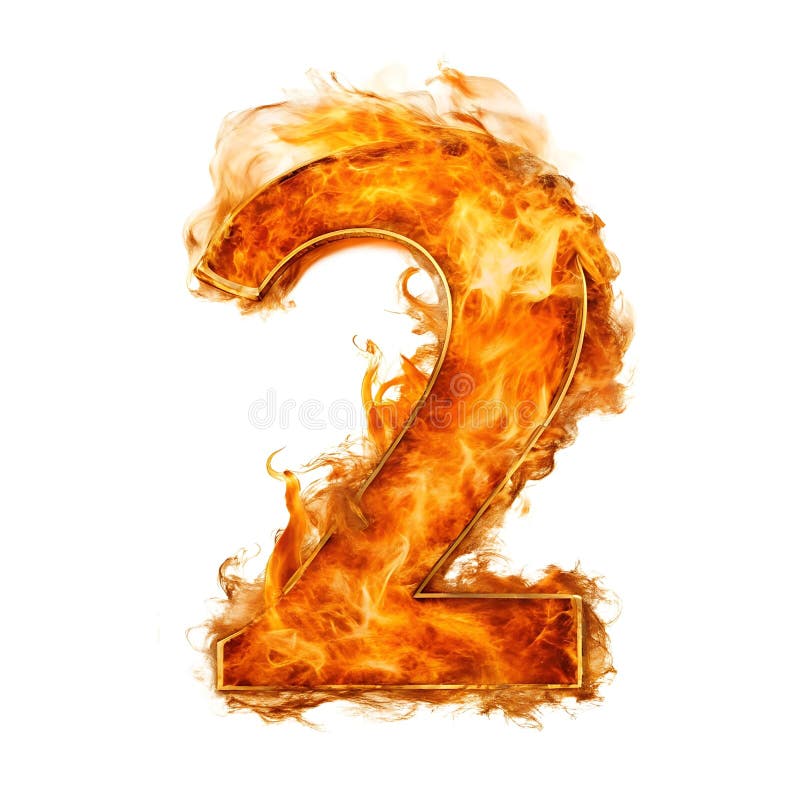 Fiery Number Two with Burning Flame Texture Isolated on White ...