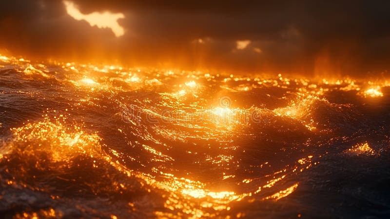 Fiery Ocean Waves Dramatic Dark Water Glowing Orange Yellow Stock ...