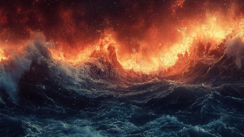 Fiery Ocean Waves stock illustration. Illustration of dramatic - 379821926