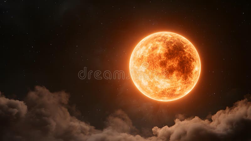 A Fiery, Orange Celestial Body Dominates the Night Sky, Partially ...