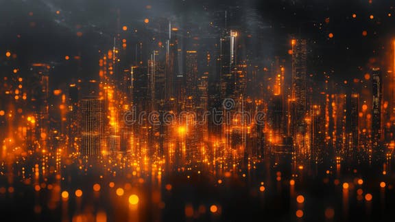 Fiery Orange Cityscape at Night Stock Illustration - Illustration of ...
