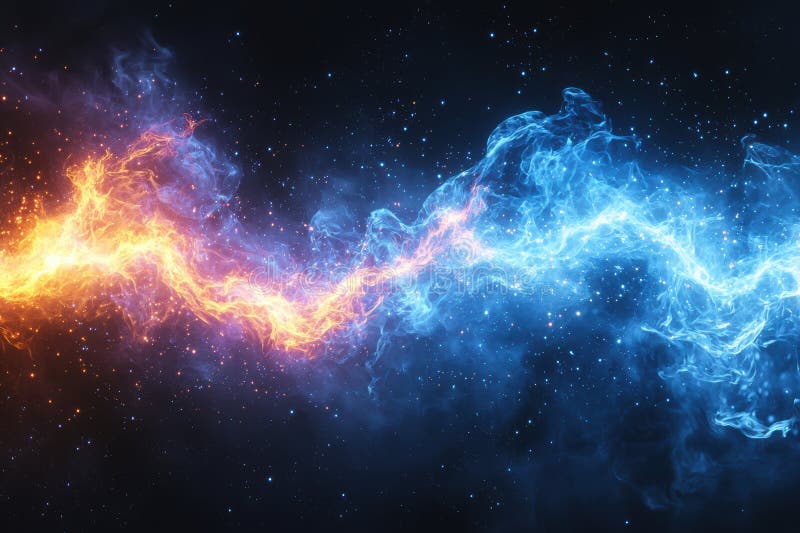 Fiery Orange and Cool Blue Energy Waves in a Cosmic Starry Sky ...