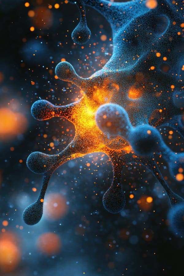 Fiery Orange and Cool Blue Molecular Structure 3D Rendering Stock ...