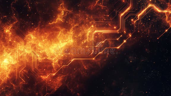 Fiery Orange Cosmic Circuit Background Stock Illustration ...