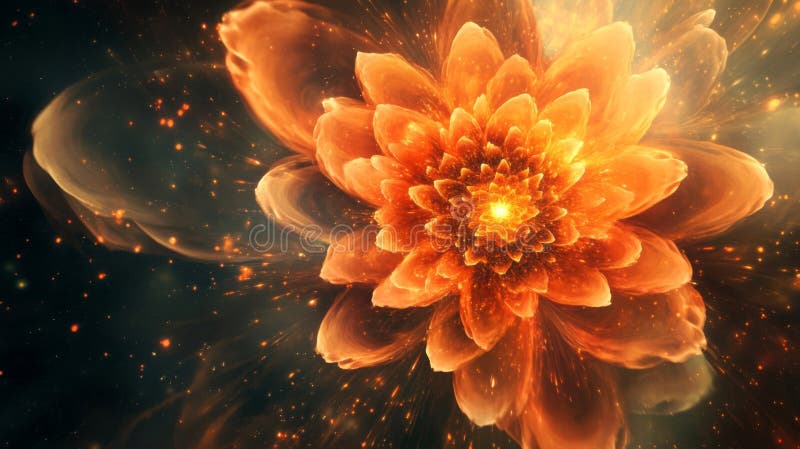 Fiery Orange Cosmic Flower Abstract Art Stock Illustration ...