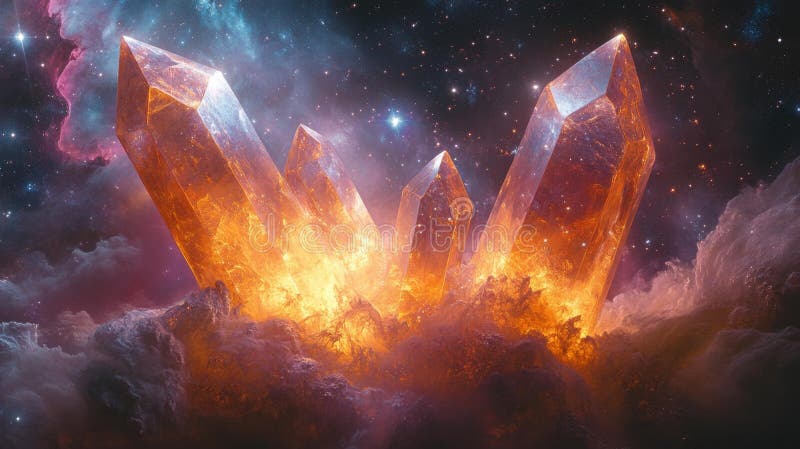 Fiery Orange Crystals in Space Generative AI Stock Illustration ...