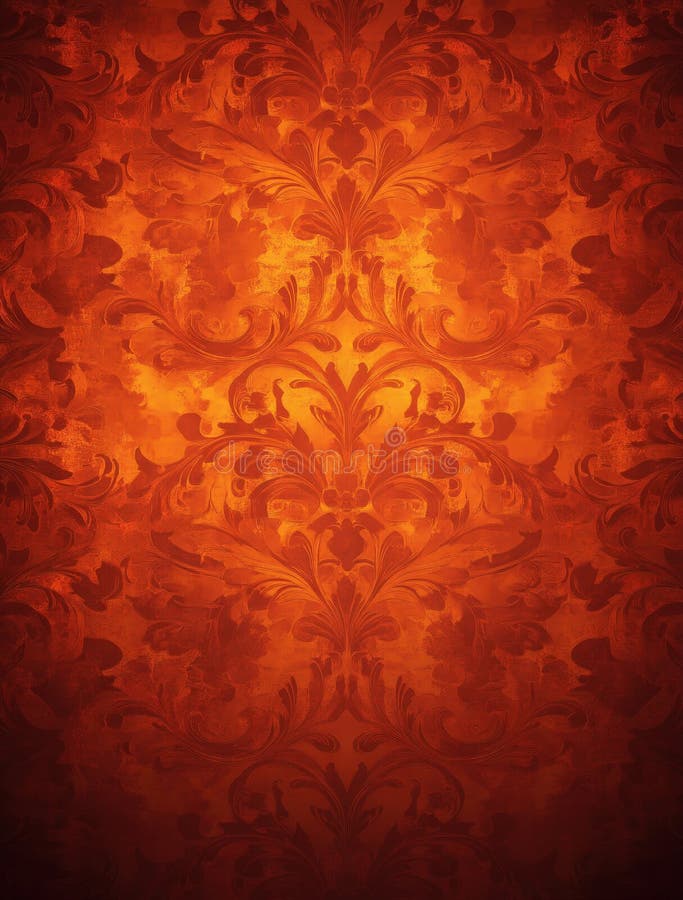Fiery Orange Damask Wallpaper Design Stock Photo - Image of wallpaper ...