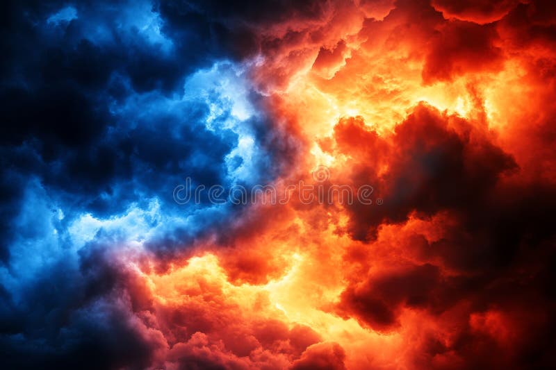 Fiery Orange and Dark Blue Cloudscape a Dramatic Clash of Fiery Orange ...