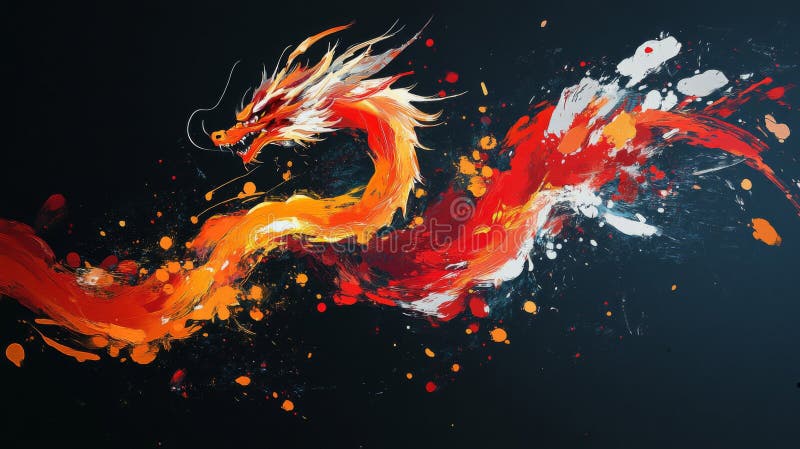 Fiery Orange Dragon Abstract Painting on Dark Background Stock ...
