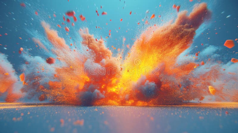 Fiery Orange Explosion with Blue Background Stock Illustration ...