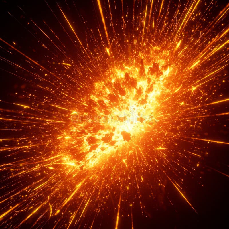 Fiery Orange Explosion with Bright Glowing Particles Stock Illustration ...