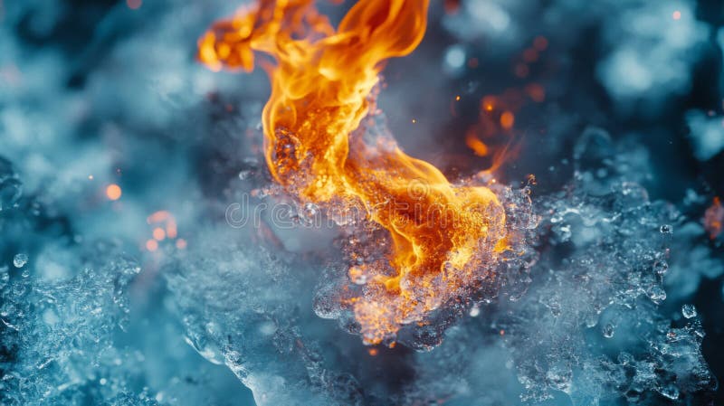 Fiery Orange Flame Against Icy Blue Background Stock Illustration ...