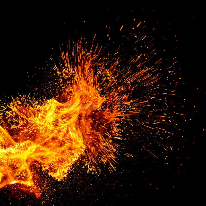 Fiery Orange Flames Exploding on Black Background Stock Illustration ...