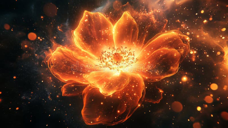 Fiery Orange Glowing Flower Abstract Cosmic Design Stock Illustration ...