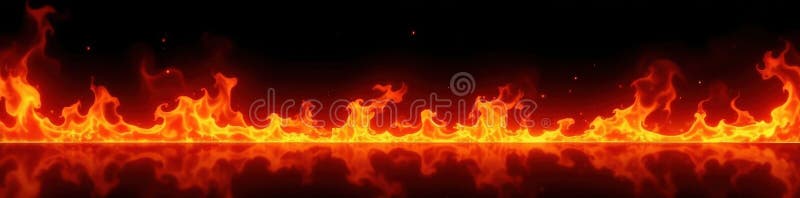 Fiery Orange Horizontal Flames Against Pure Black , Line, Design Stock ...