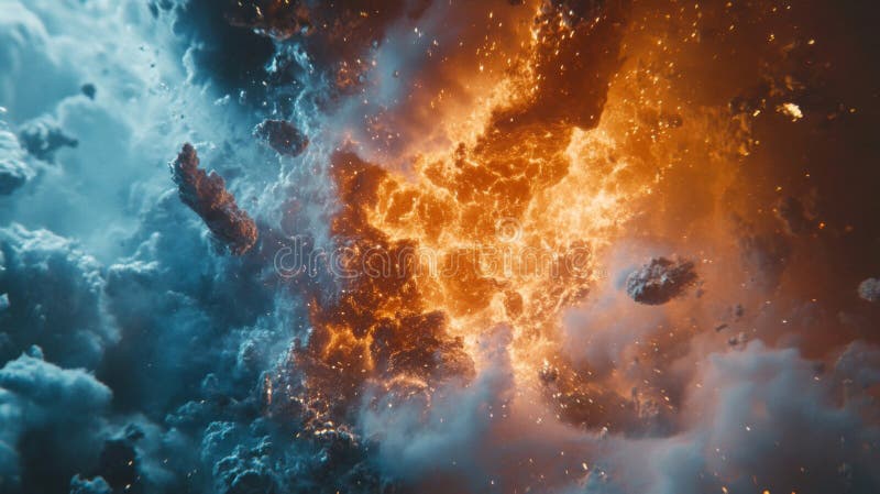 Fiery Orange and Icy Blue Abstract Cosmic Background Stock Illustration ...