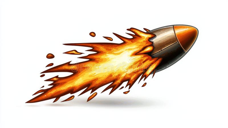 Fiery Orange Meteor with Dynamic Flames Against White Background ...