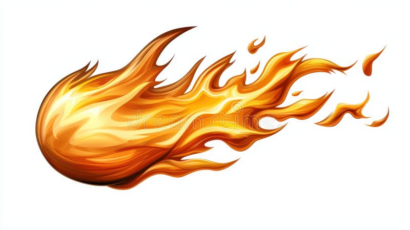 Fiery Orange Meteor with Dynamic Flames Against White Background ...