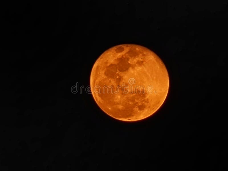 Fiery Orange Moon: a Celestial Night Scene Stock Image - Image of ...