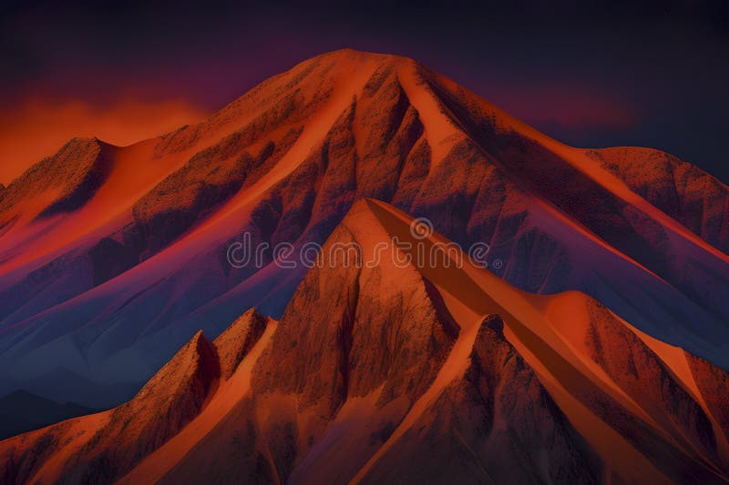A Fiery Orange Mountain Range. Stock Illustration - Illustration of ...