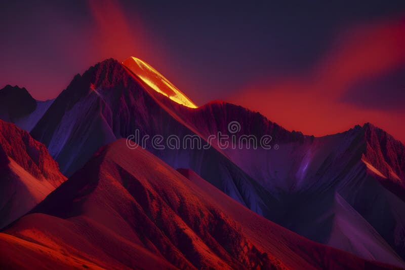 A Fiery Orange Mountain Range. Stock Illustration - Illustration of ...